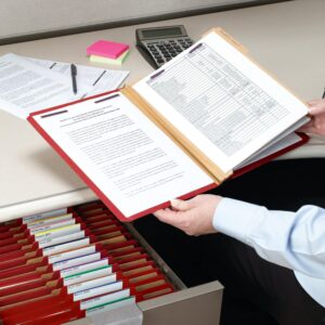 Smead Pressboard Classification File Folder with SafeSHIELD Fasteners, 3 Dividers, 3" Expansion, Legal Size, Bright Red, 10 per Box (19095)