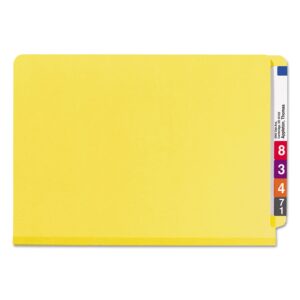 Smead 100% Recycled End Tab Pressboard Classification File Folder with SafeSHIELD Fasteners, 2 Dividers, 2" Expansion, Legal Size, Yellow, 10 per Box (29789)