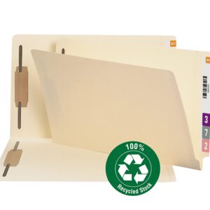 Smead 100% Recycled End Tab Fastener File Folder, Shelf-Master Reinforced Straight-Cut Tab, 2 Fasteners, Legal Size, Manila, 50 per Box (37160)