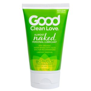 good clean love almost naked personal lubricant, organic water-based lube with aloe vera, safe for toys & condoms, intimate wellness gel for men & women, 4 oz