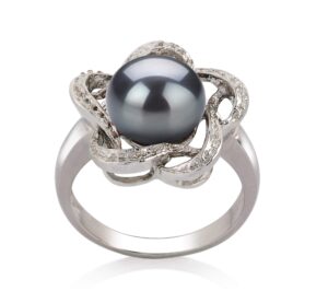 fiona black 9-10mm aa quality freshwater 925 sterling silver cultured pearl ring for women - size-7