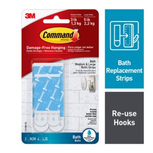 command bath water-resistant adhesive refill strips, re-hang medium and large bath hooks or caddies, 2 medium strips, 4 large strips