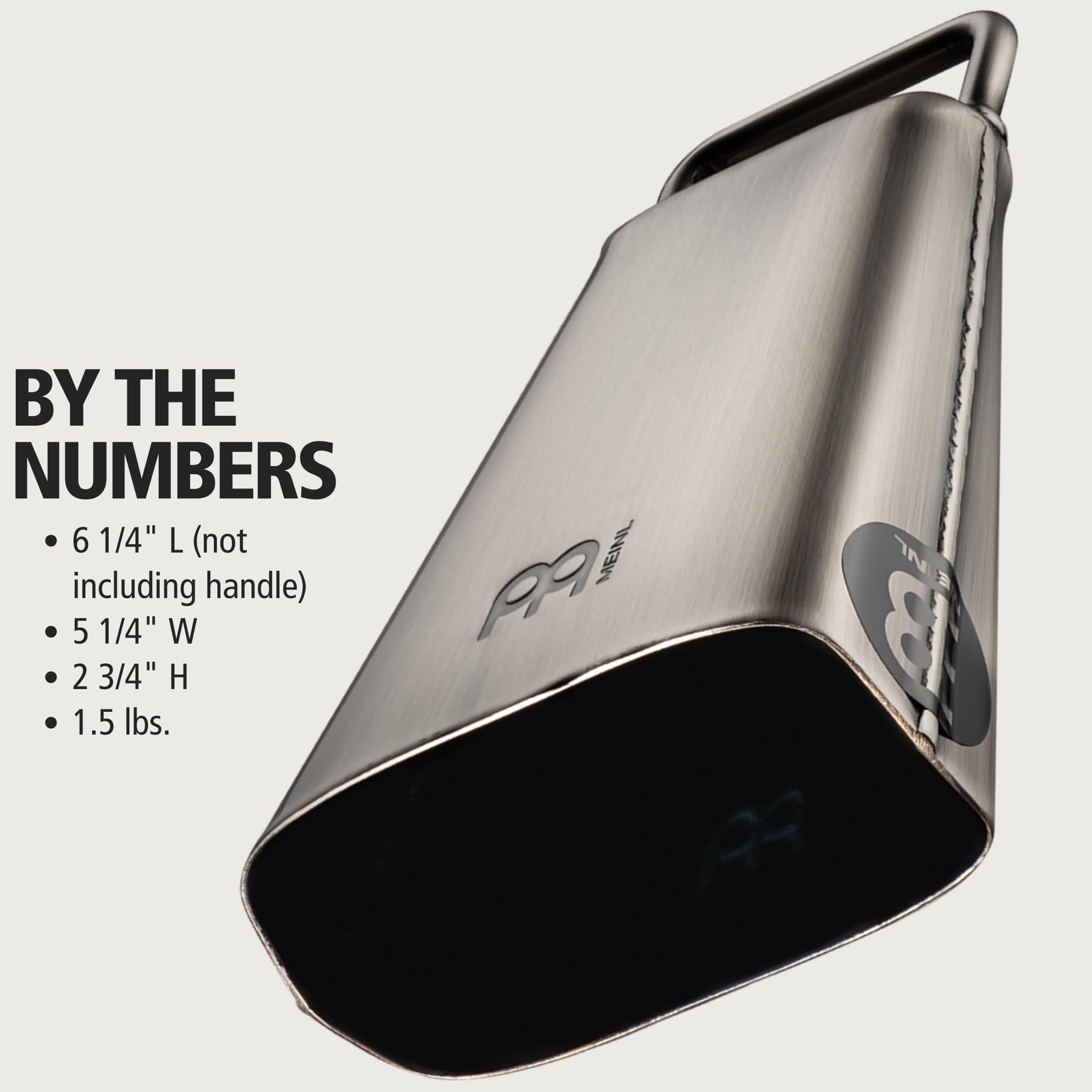 Meinl Percussion Handheld Cowbell with Holder, 6 1/4" Hand Brushed Steel — NOT Made in China — Low Pitch, 2-Year Warranty (STB625HA-CB)