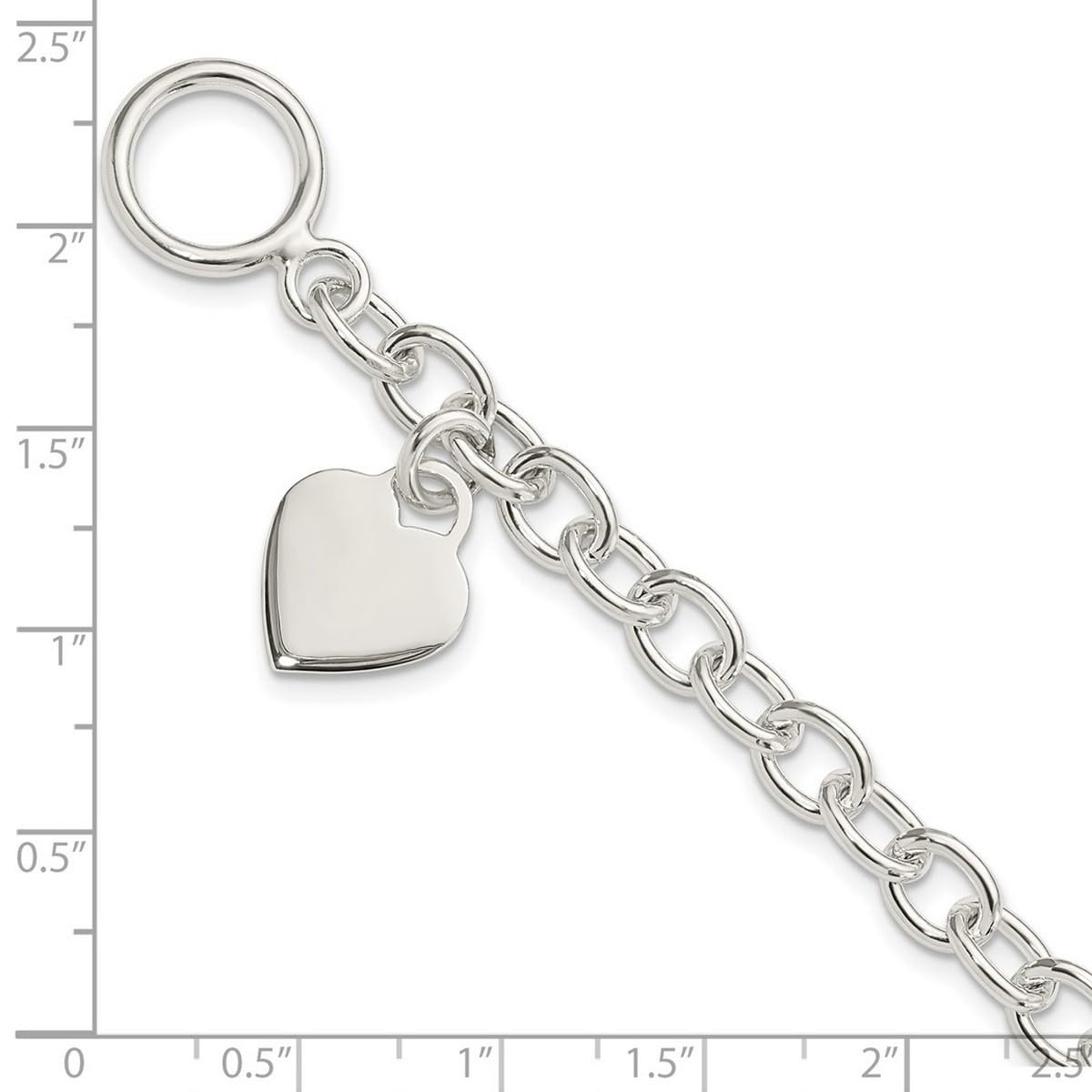 925 Sterling Silver Polished Flat back Engravable Dangling Love Heart Charm Bracelet 7.25 Inch Toggle Measures 14mm Wide Jewelry for Women