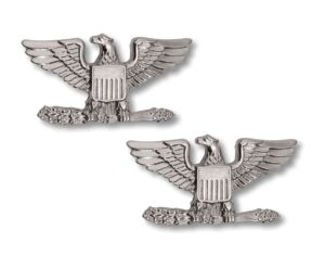 colonel eagle silver nickel uniform collar brass pins insignia emblem army military police, small 1" x 1/2" (sold as pair, 2 included !)