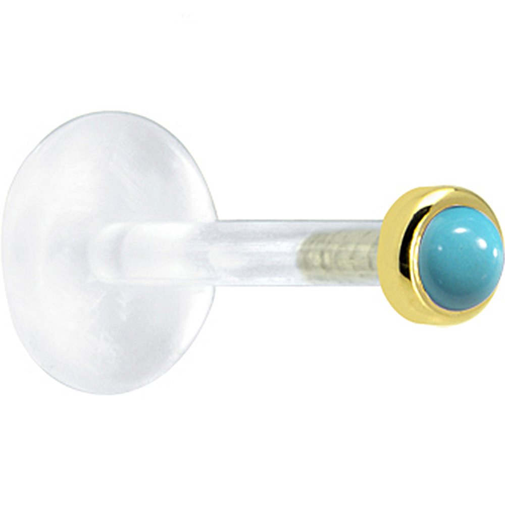 Body Candy Solid 14k Yellow Gold 2mm Genuine Turquoise Bioplast Cartilage Earring Stud 16 Gauge 1/4"