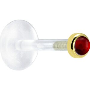 body candy solid 14k yellow gold 2mm genuine ruby bioplast push in labret 16 gauge 1/4"