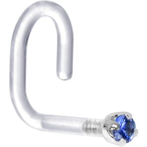 body candy 1/4" white gold 1.5mm genuine blue sapphire bioplast nose stud ring 18 gauge