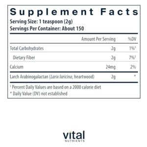 Vital Nutrients Arabinogalactan Powder | Vegan Supplement to support GI Health, Liver, and Immune Support* | Gluten, Dairy and Soy Free | Non-GMO | 300 Grams