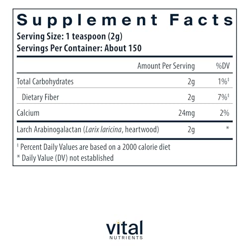 Vital Nutrients Arabinogalactan Powder | Vegan Supplement to support GI Health, Liver, and Immune Support* | Gluten, Dairy and Soy Free | Non-GMO | 300 Grams