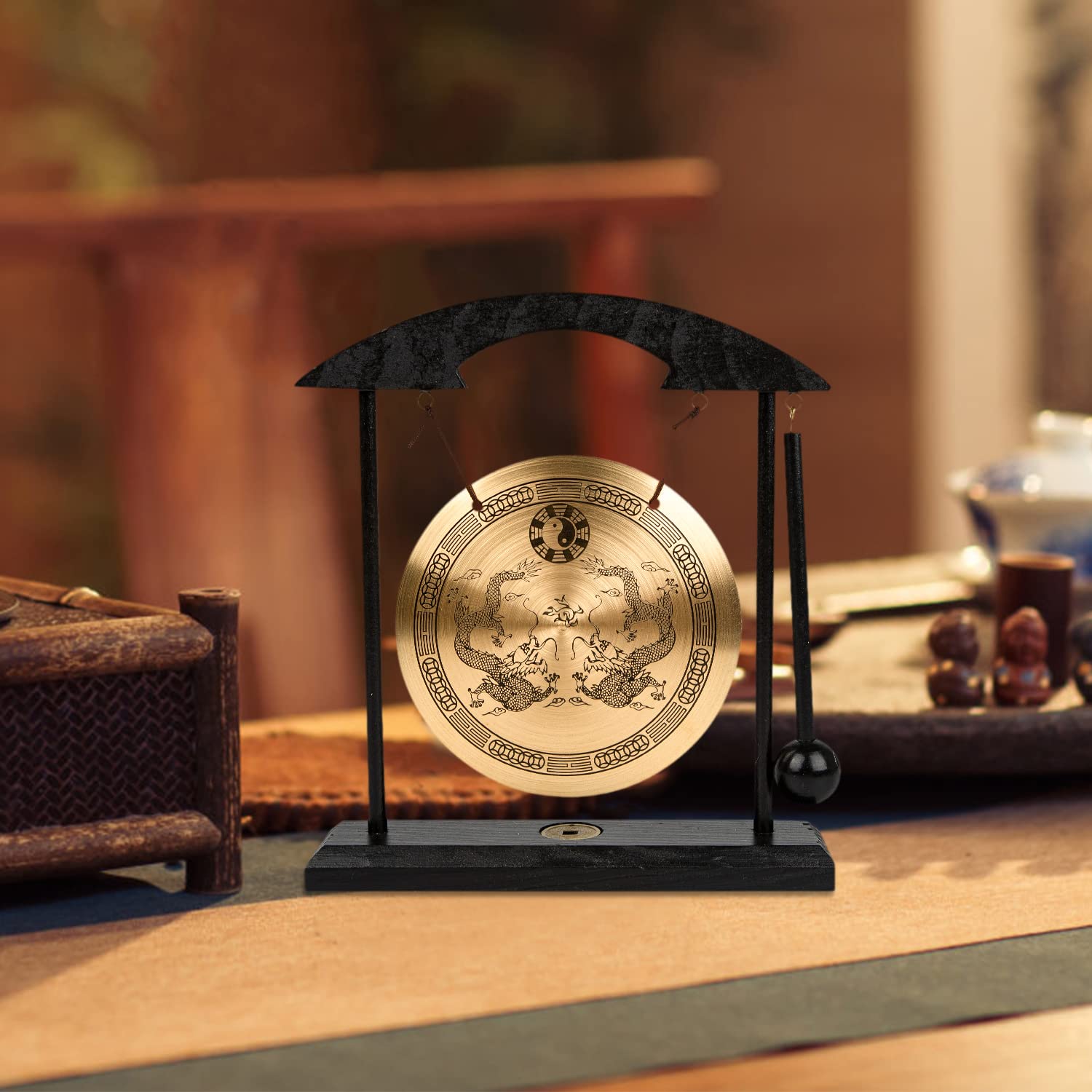 Zen Art Brass Feng Shui Desktop Gong for Home Office Table Decor Collectible Figurines