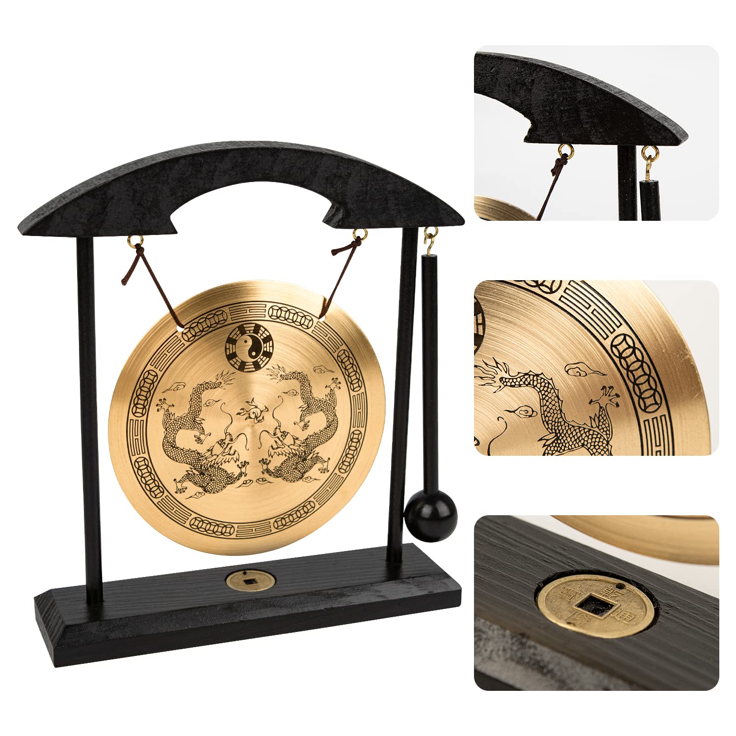 Zen Art Brass Feng Shui Desktop Gong for Home Office Table Decor Collectible Figurines