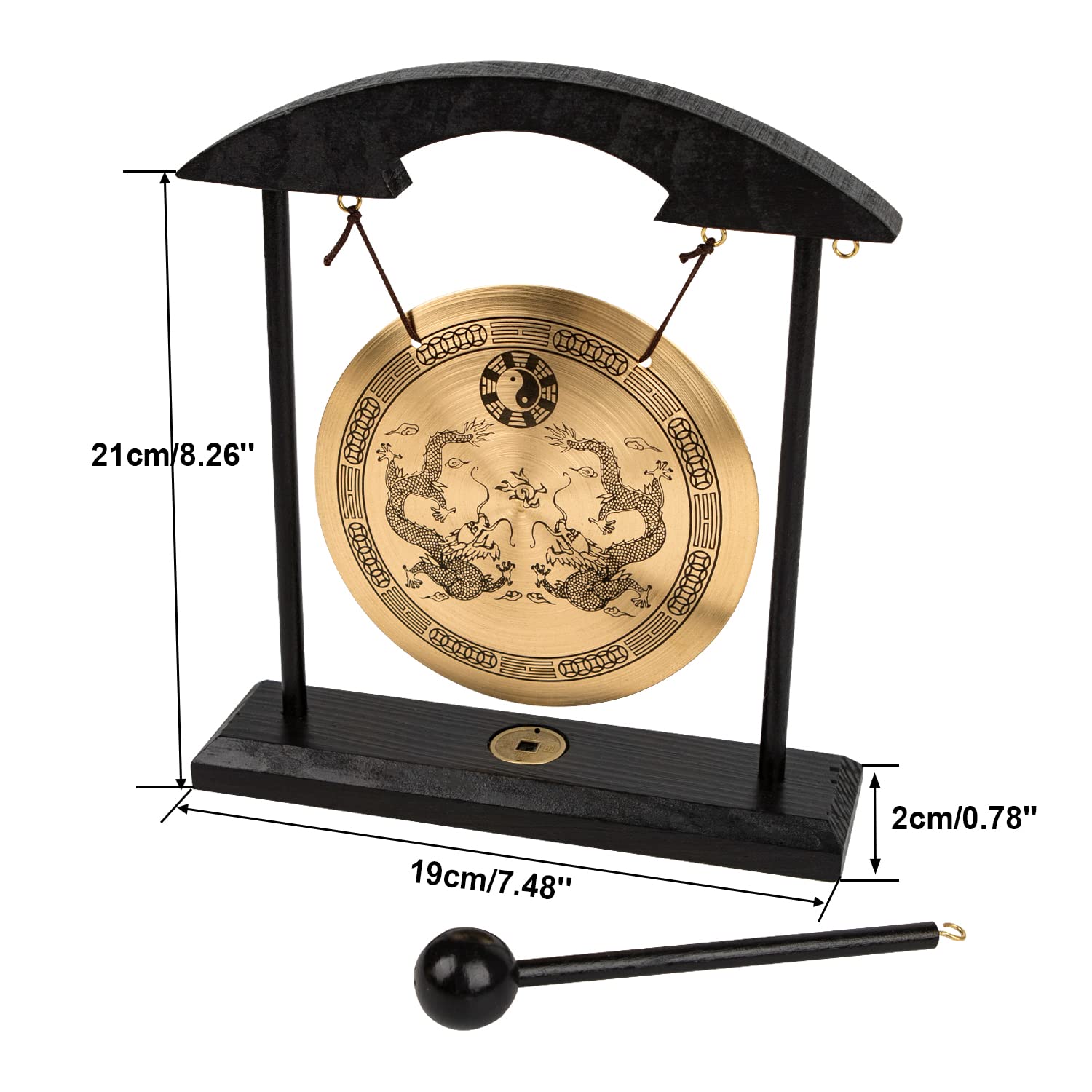 Zen Art Brass Feng Shui Desktop Gong for Home Office Table Decor Collectible Figurines