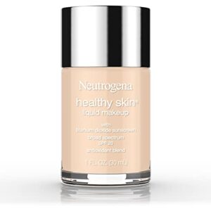 neutrogena healthy skin liquid makeup foundation, broad spectrum spf 20 sunscreen, lightweight & flawless coverage foundation with antioxidant vitamin e & feverfew, 30 buff, 1 fl. oz