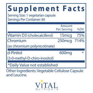 Vital Nutrients - D-Pinitol - For Maintenance and Support of Ovarian Health - 60 Vegetarian Capsules per Bottle - 600 mg