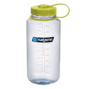 nalgene tritan wide mouth bpa-free water bottle, clear w/ green cap, 32 oz