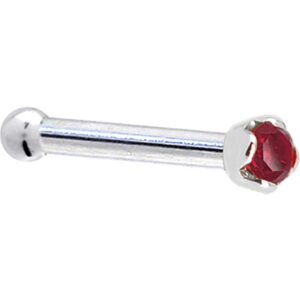 solid 18k white gold 1.5mm genuine ruby nose stud bone 20 gauge 1/4"