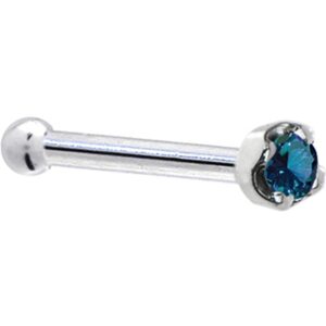 solid 18k white gold 1.5mm (0.015 cttw) genuine blue diamond nose stud bone 20 gauge 1/4"