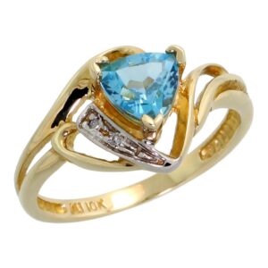 10k gold diamond natural blue topaz ring trillium cut 6mm december birthstone 1/2 inch wide, size 7.5