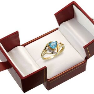 10k Gold Diamond Natural Blue Topaz Ring Trillium Cut 6mm December Birthstone 1/2 inch wide, size 7.5