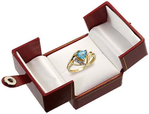 10k Gold Diamond Natural Blue Topaz Ring Trillium Cut 6mm December Birthstone 1/2 inch wide, size 7.5