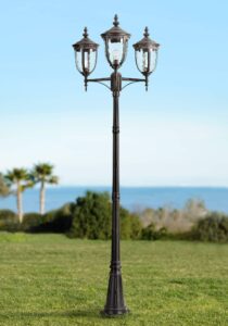 john timberland bellagio traditional outdoor post light european street lantern 3 light texturized black 96" clear hammered glass for exterior house garden yard driveway walkway