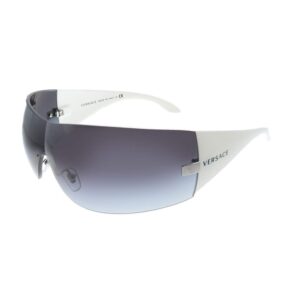 versace ve 2054 10008g silver plastic shield sunglasses grey gradient lens