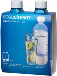 sodastream 1l carbonating bottles- clear/white rounds (twin pack)