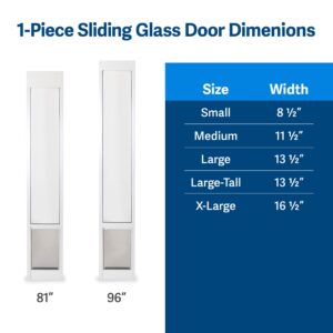 PetSafe 1-Piece Sliding Glass Pet Door for Dogs & Cats- Adjustable Height 75 7/8" to 81"-Medium, White, No-Cut DIY Install Aluminum Patio Panel Insert, Great for Renters or Seasonal Installation