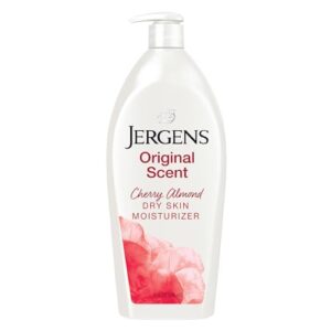 jergens original scent dry skin lotion, body and hand moisturizer for long lasting skin hydration, with hydralucence blend and cherry almond essence, 32 ounce