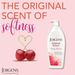 Jergens Original Scent Dry Skin Lotion, Body and Hand Moisturizer for Long Lasting Skin Hydration, with HYDRALUCENCE blend and Cherry Almond Essence, 32 Ounce