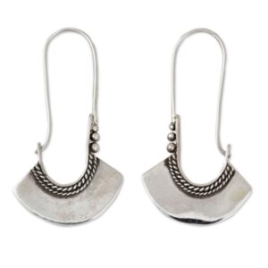 novica artisan handcrafted silver hoop earrings | bell design hoop earrings | .925 sterling silver earrings | silver hoop earrings handmade | hoop earring thailand | bohemian hollow bell themed