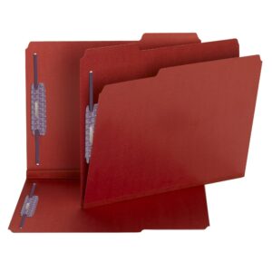 smead pressboard fastener file folder with safeshield fasteners, 2 fasteners, 1/3-cut tab, 2" expansion, letter size, bright red, 25 per box (14936)