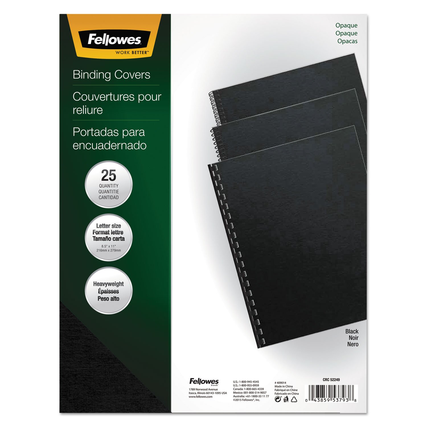 Fellowes Futura Presentation Cover, Letter Size, Black, 25 per Pack (5224901)