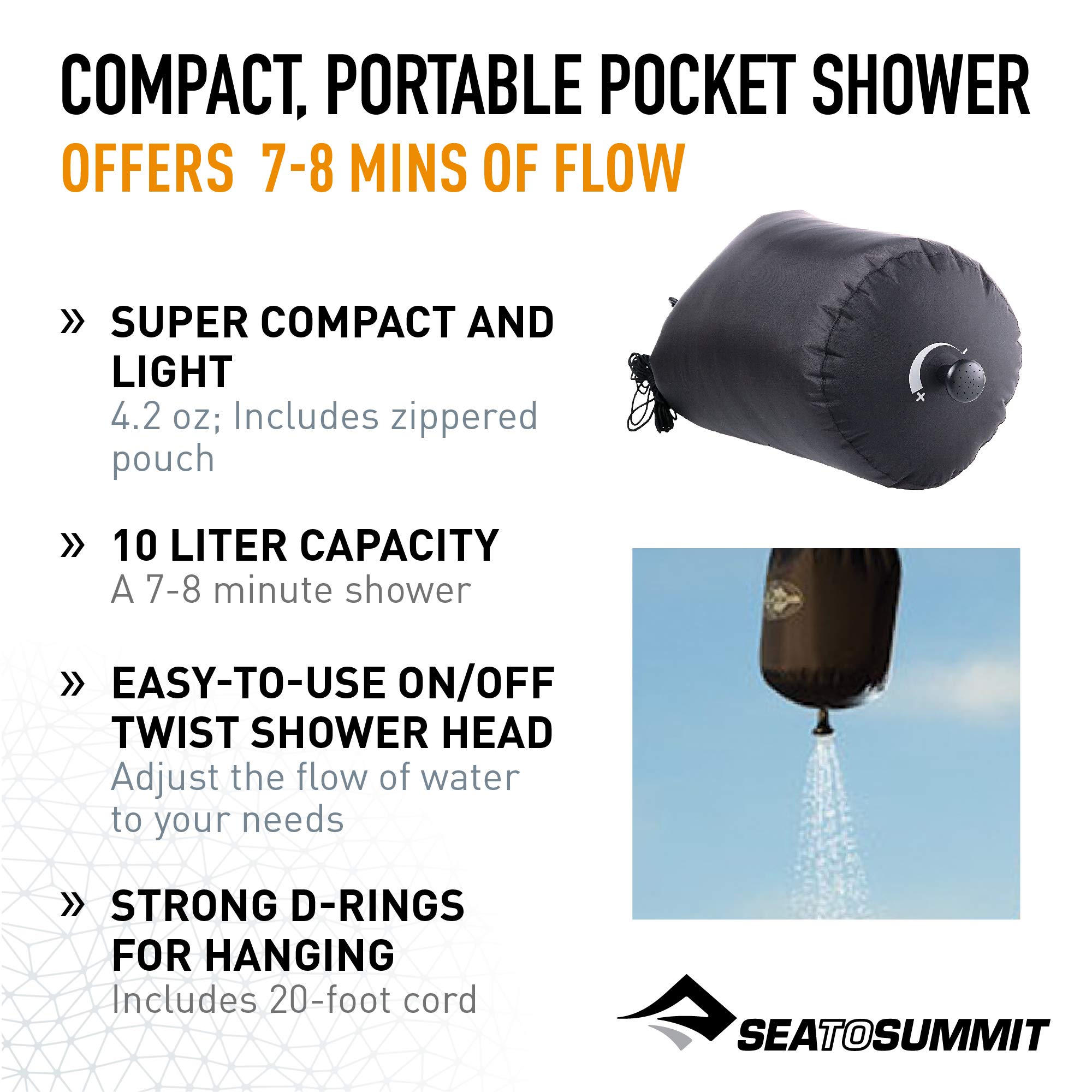 Sea to Summit Lightweight Pocket Shower for Camping and Travel