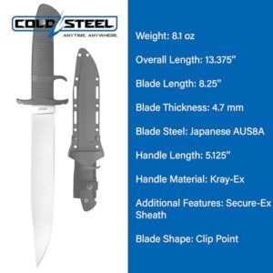 Cold Steel OSI 8.25" Japanese AUS8A Clip Point Blade 5.125" Kray-Ex Handle Tactical Outdoor Hunting Fixed Blade Knife w/Secure-Ex Sheath