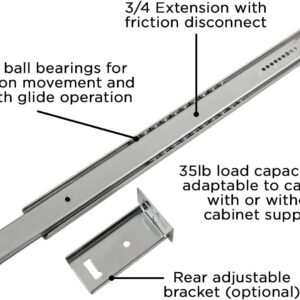 Hickory Hardware Bottom Centered Drawer Mount,Not Compatible with Side Mount Drawers,Heavy Duty Center Drawer Slide for Cabinet & Dresser Drawers,Easy Open & Soft Close Glide Track,16 Inch,P1029/16-2C