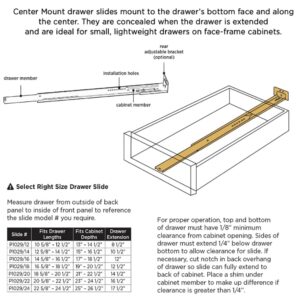 Hickory Hardware Bottom Centered Drawer Mount,Not Compatible with Side Mount Drawers,Heavy Duty Center Drawer Slide for Cabinet & Dresser Drawers,Easy Open & Soft Close Glide Track,16 Inch,P1029/16-2C