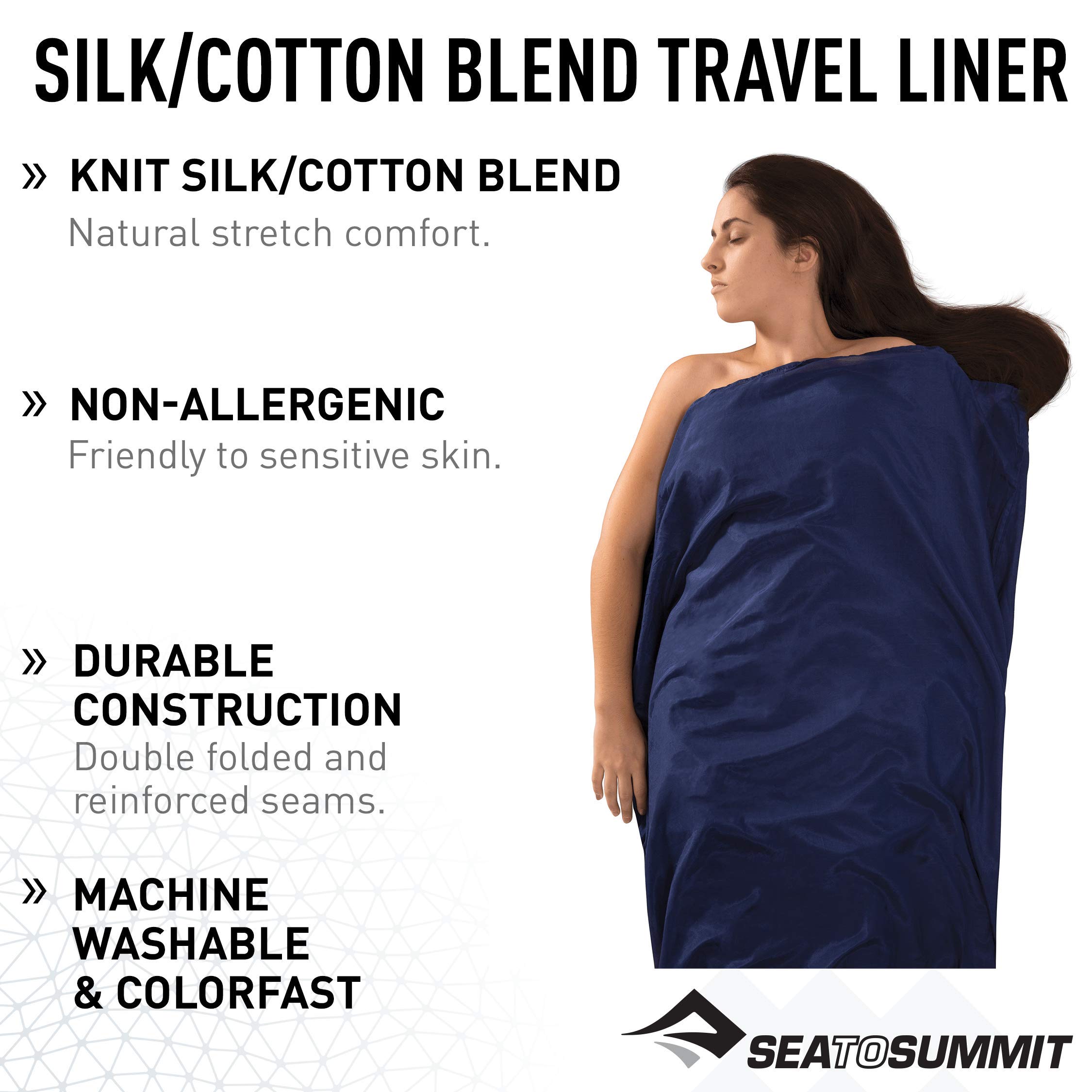 Sea to Summit Silk-Cotton Blend Travel and Sleeping Bag Liner, Rectangular - Long (82x36 inches)