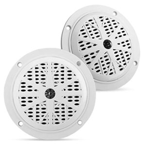 pyle 4 inch dual marine speakers - waterproof and weather resistant outdoor audio stereo sound system with polypropylene cone, cloth surround and low profile design - 1 pair - plmr41w (white)