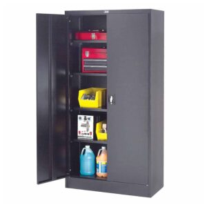 global industrial unassembled steel storage cabinet recessed handle, 36" w x 18" d x 72" h, black