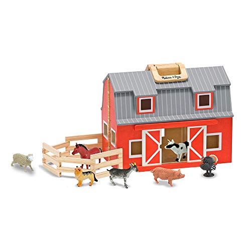 Melissa & Doug Fold and Go Wooden Barn With 7 Animal Play Figures - Farm Animals Portable Toys For Kids And Toddlers Ages 3+