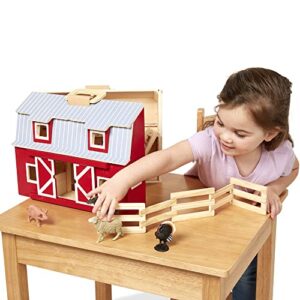 Melissa & Doug Fold and Go Wooden Barn With 7 Animal Play Figures - Farm Animals Portable Toys For Kids And Toddlers Ages 3+