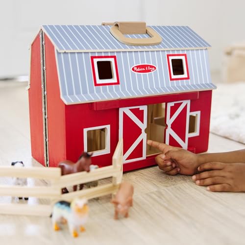 Melissa & Doug Fold and Go Wooden Barn With 7 Animal Play Figures - Farm Animals Portable Toys For Kids And Toddlers Ages 3+