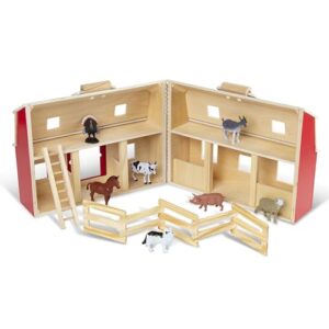 Melissa & Doug Fold and Go Wooden Barn With 7 Animal Play Figures - Farm Animals Portable Toys For Kids And Toddlers Ages 3+