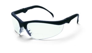 mcr safety k3h15 klondike plus magnifier polycarbonate dual bi-focal lens glasses with black frame, 1.5 diopter clear lens, 1-pair.