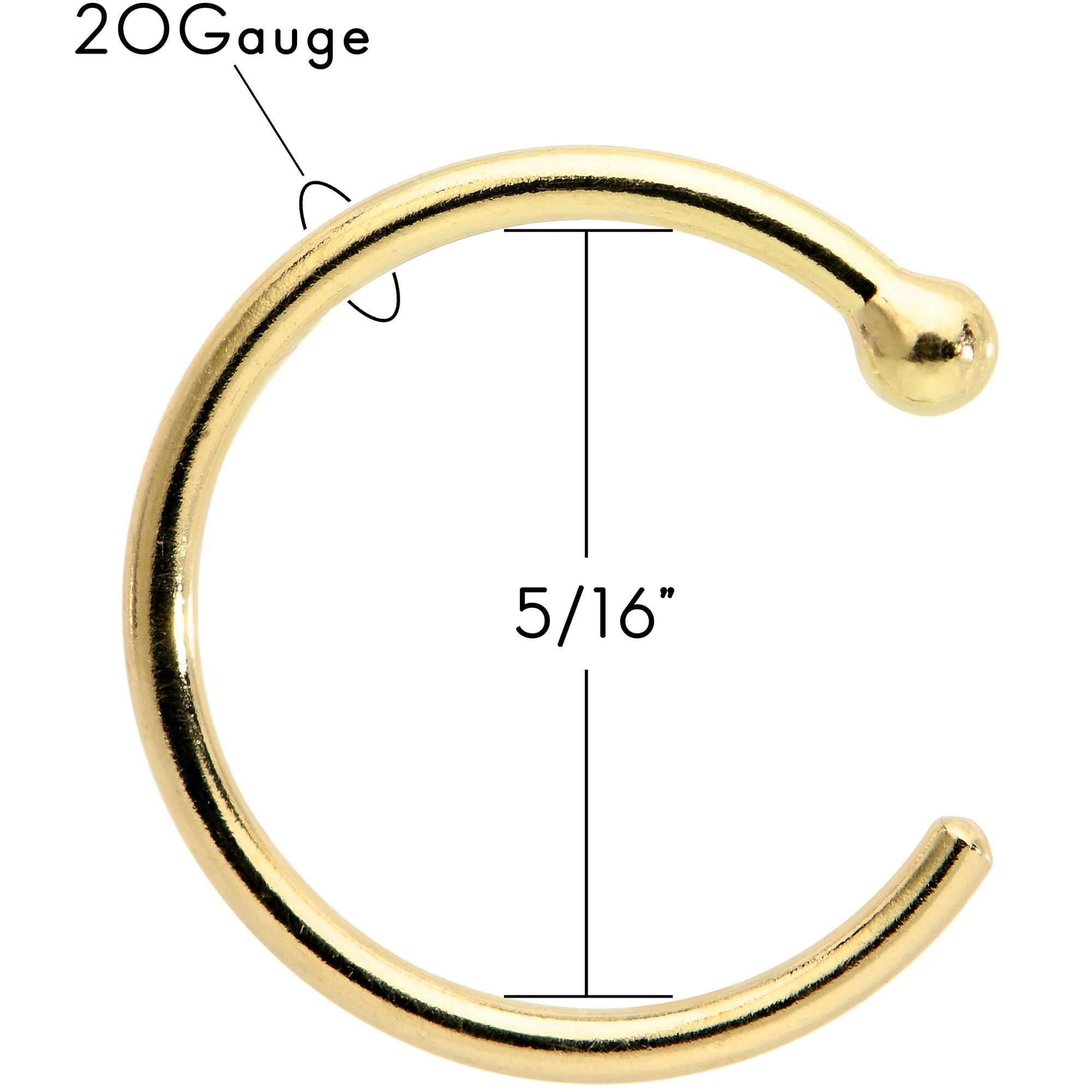 Body Candy Unisex Adult Solid 18k Yellow Gold Nose Stud Hoop 20 Gauge 5/16" Body Piercing