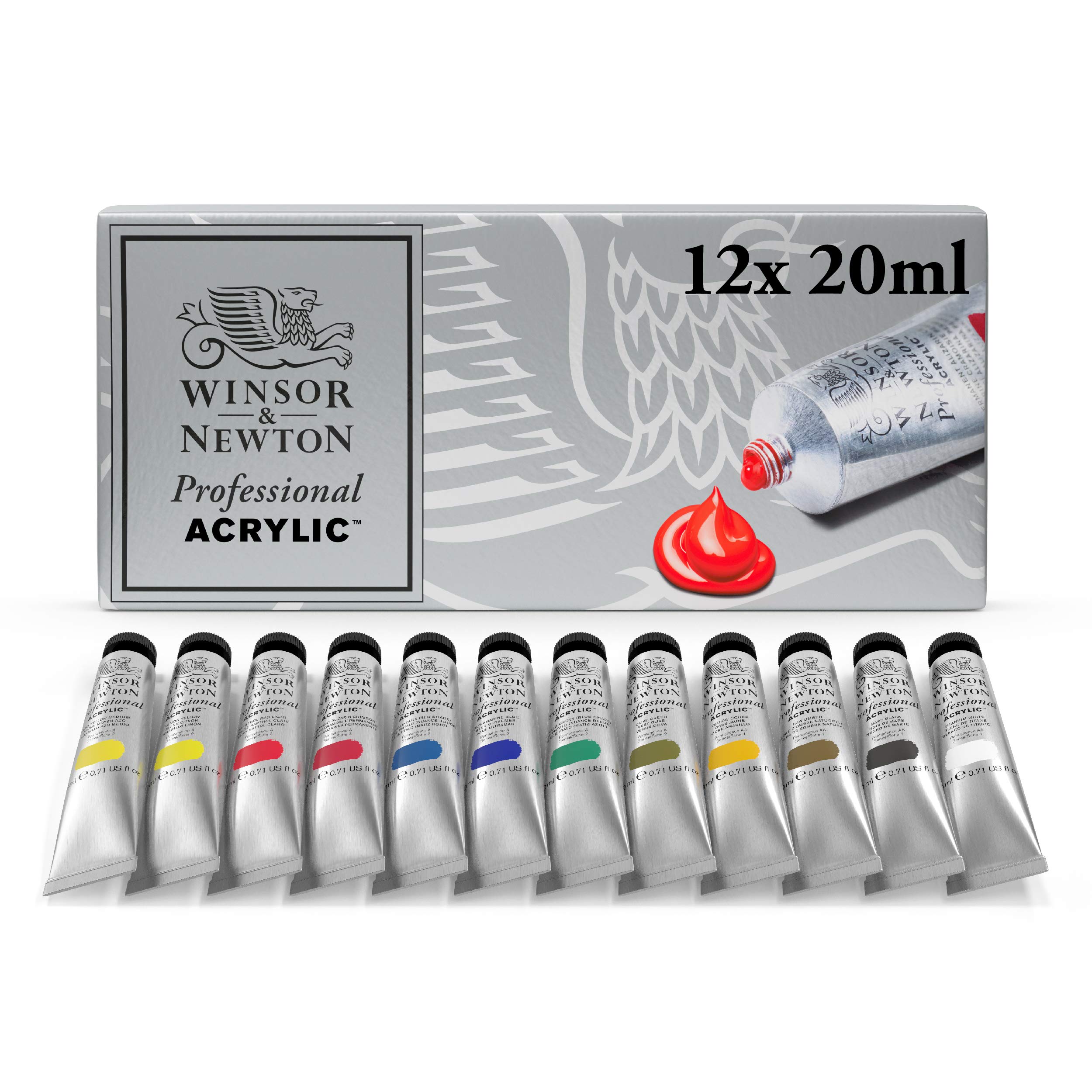 Winsor & Newton Artists' Acrylic Color 12-Tube Set, 20ml