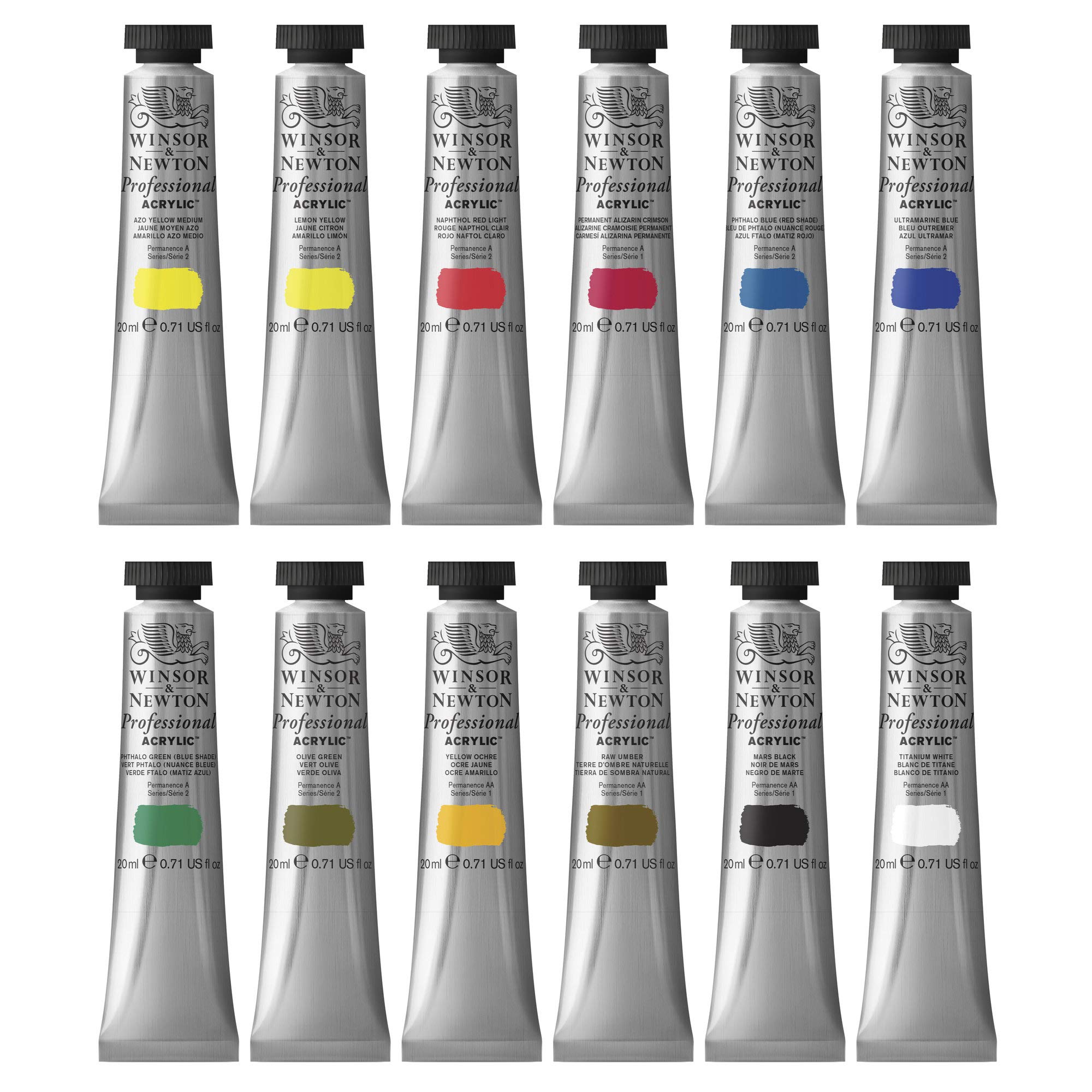 Winsor & Newton Artists' Acrylic Color 12-Tube Set, 20ml