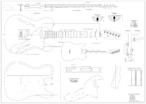 full scale plans for the fender telecaster 1969 thinline electric guitar - actual size